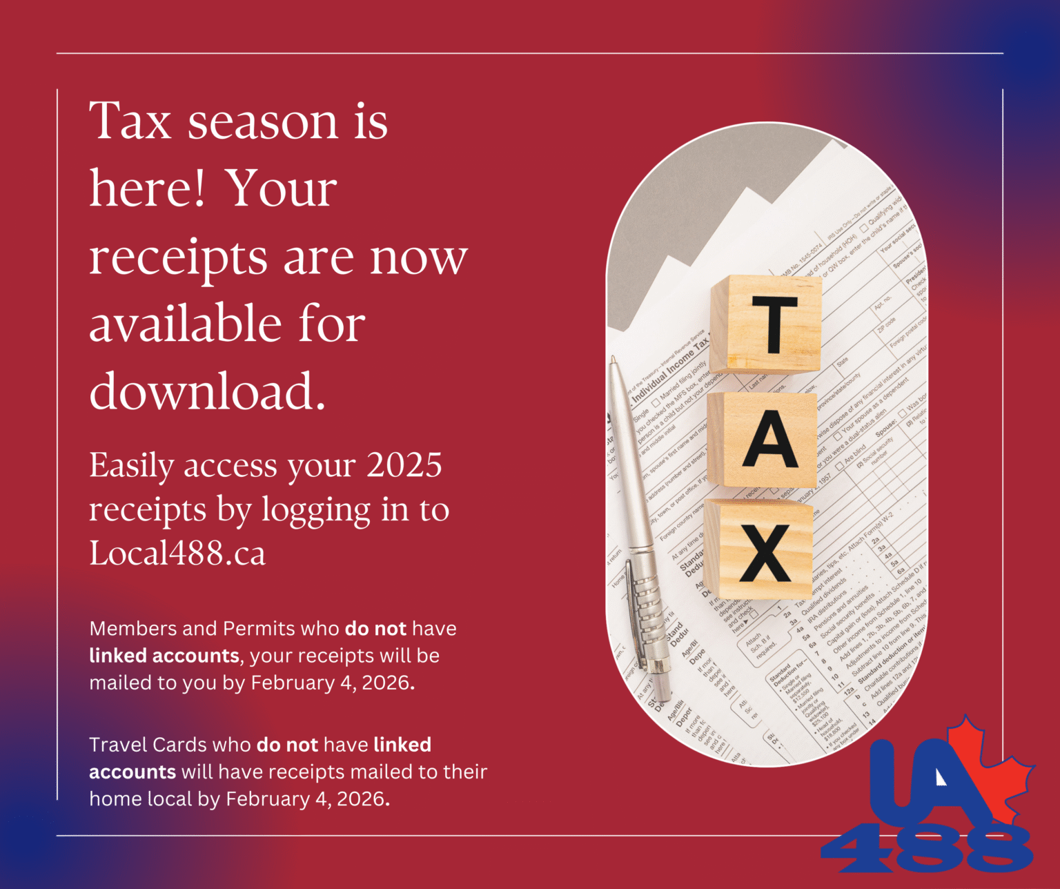 Tax Receipt's Now Available - Local Union 488